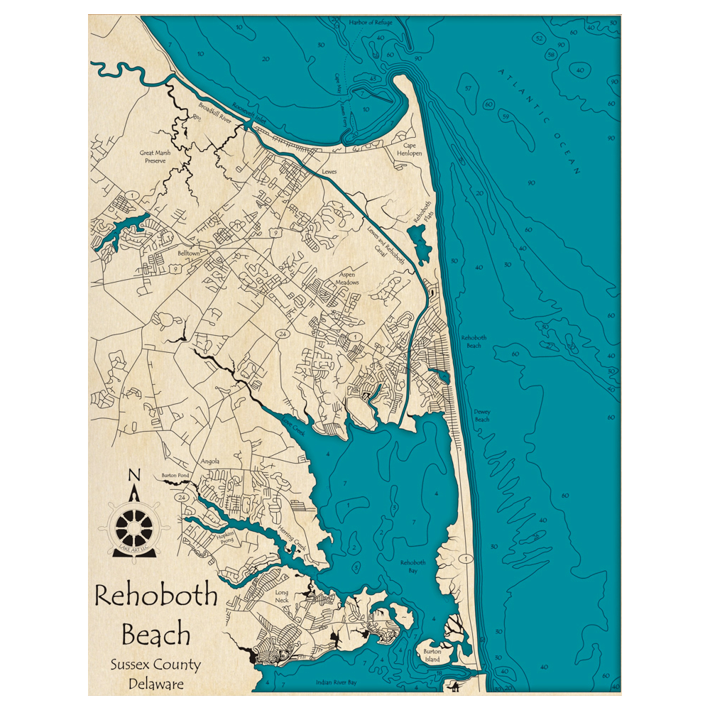 Rehoboth Beach, Delaware 3D Custom Wood Map – Lake Art LLC