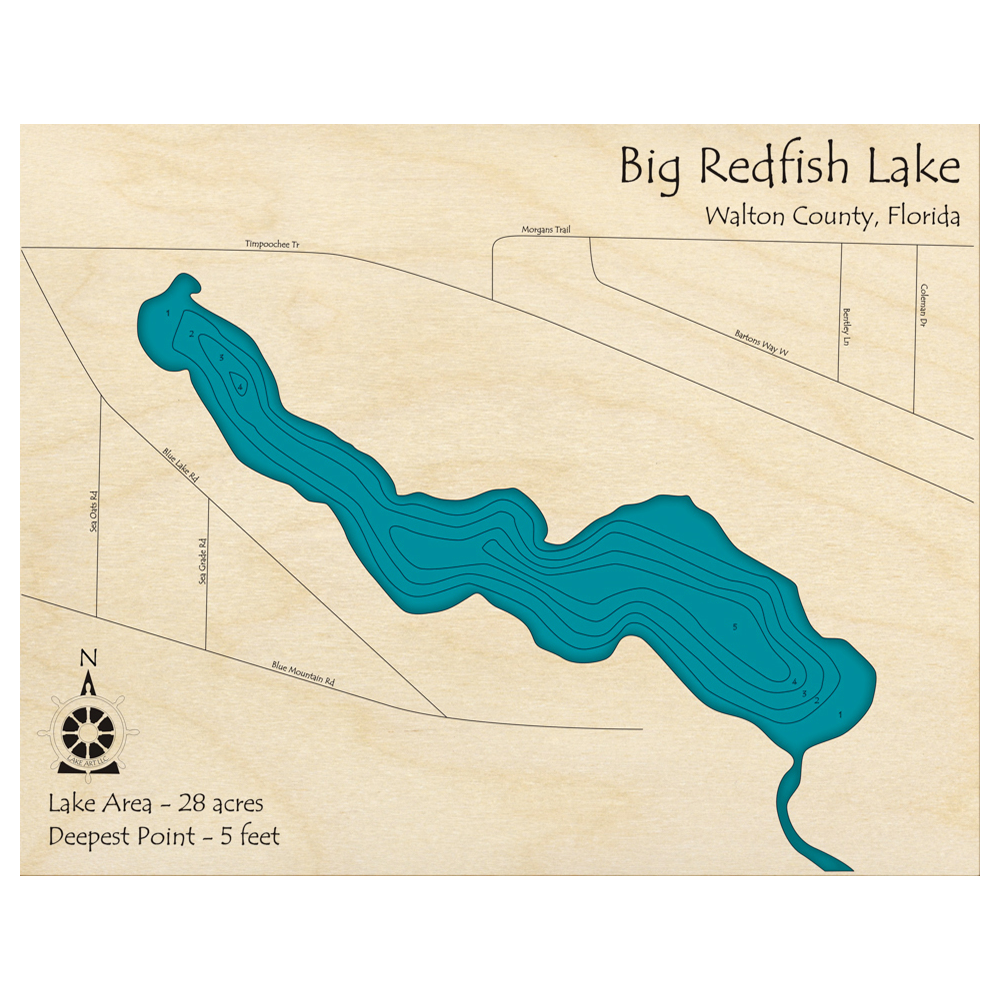 Big Redfish, Florida 3D Custom Wood Map – Lake Art LLC