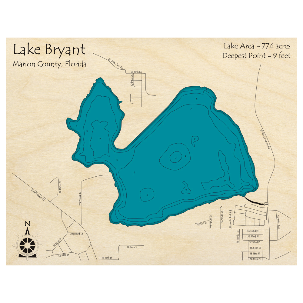 Lake Bryant, Florida 3D Custom Wood Map – Lake Art LLC