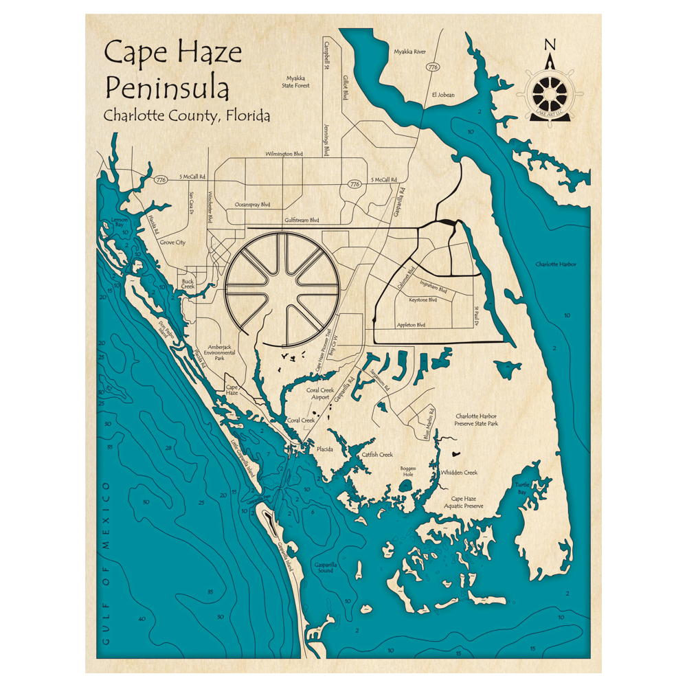 Cape Haze Peninsula, Florida 3D Custom Wood Map – Lake Art LLC
