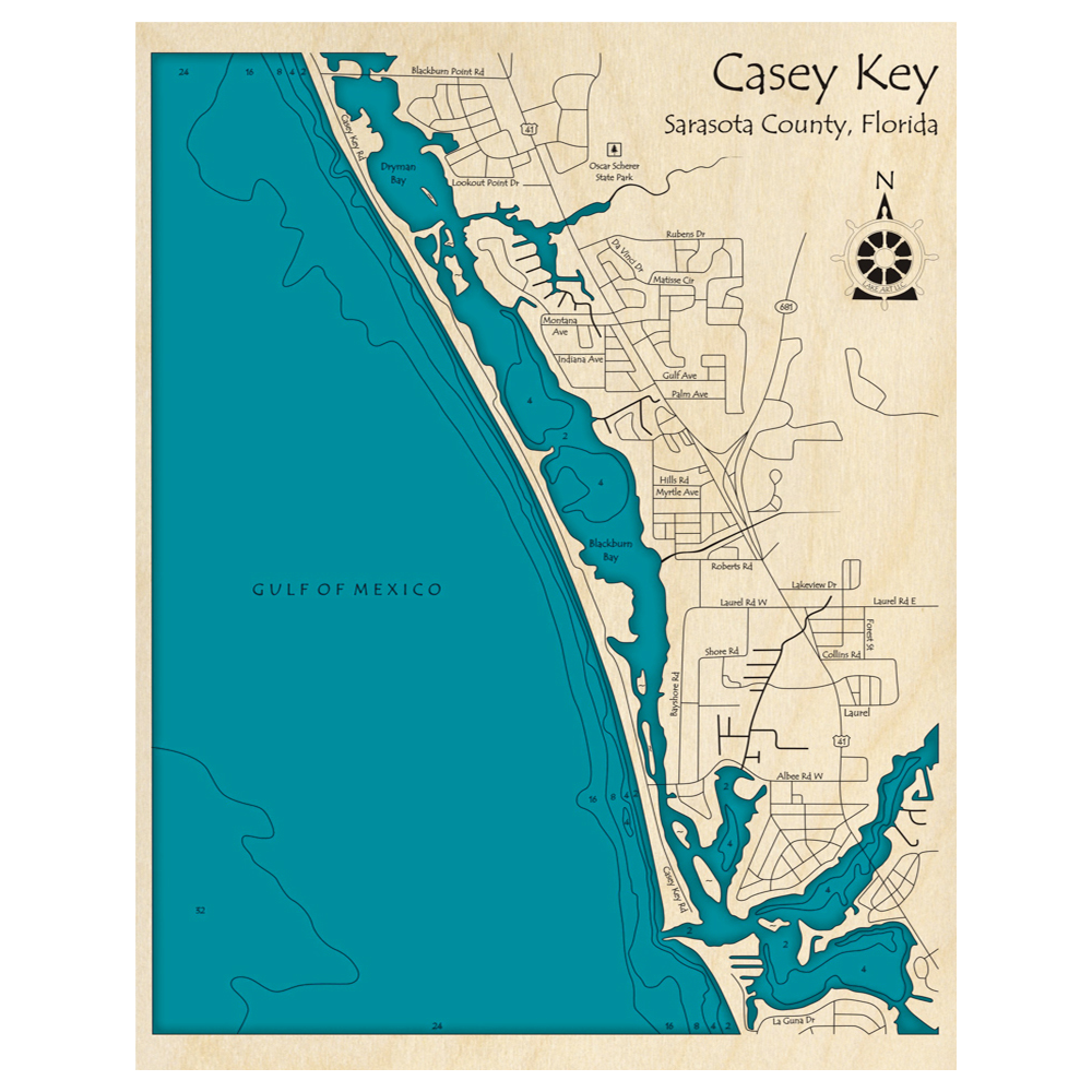 Casey Key, Florida 3D Custom Wood Map – Lake Art LLC