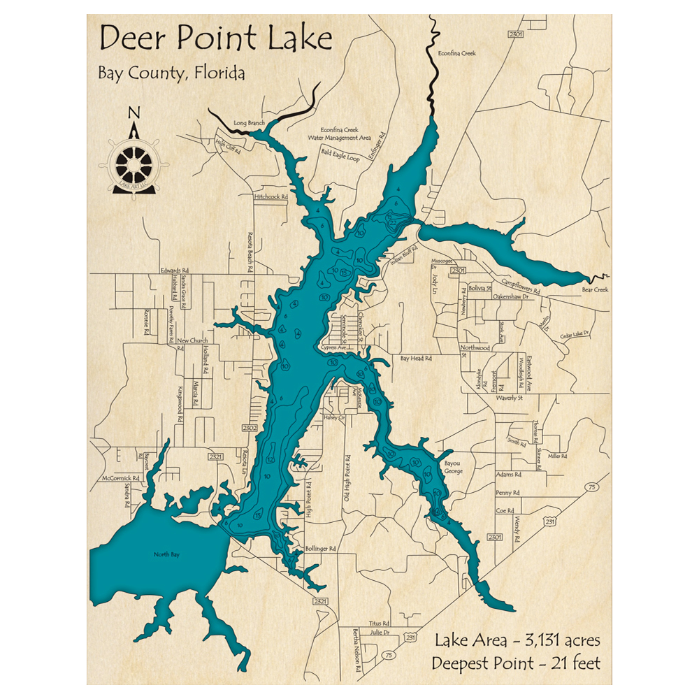 Deer Point Lake, Florida 3D Custom Wood Map – Lake Art LLC