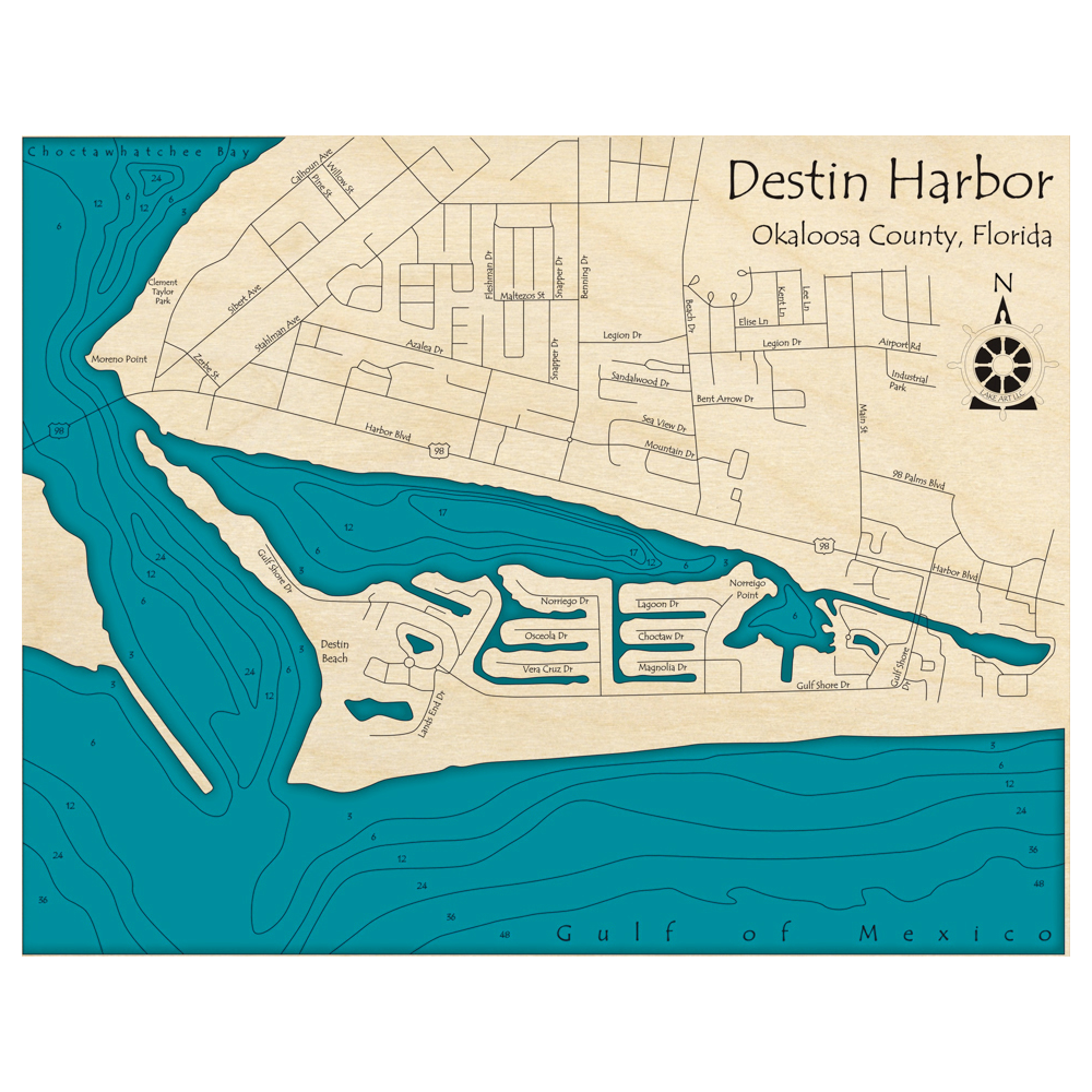 Destin Harbor, Florida 3D Custom Wood Map – Lake Art LLC