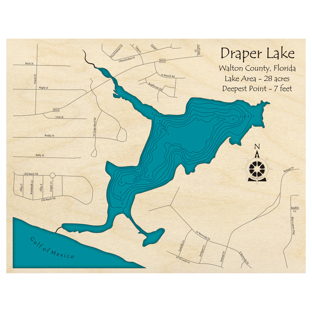 Draper Lake, Florida 3D Custom Wood Map – Lake Art LLC
