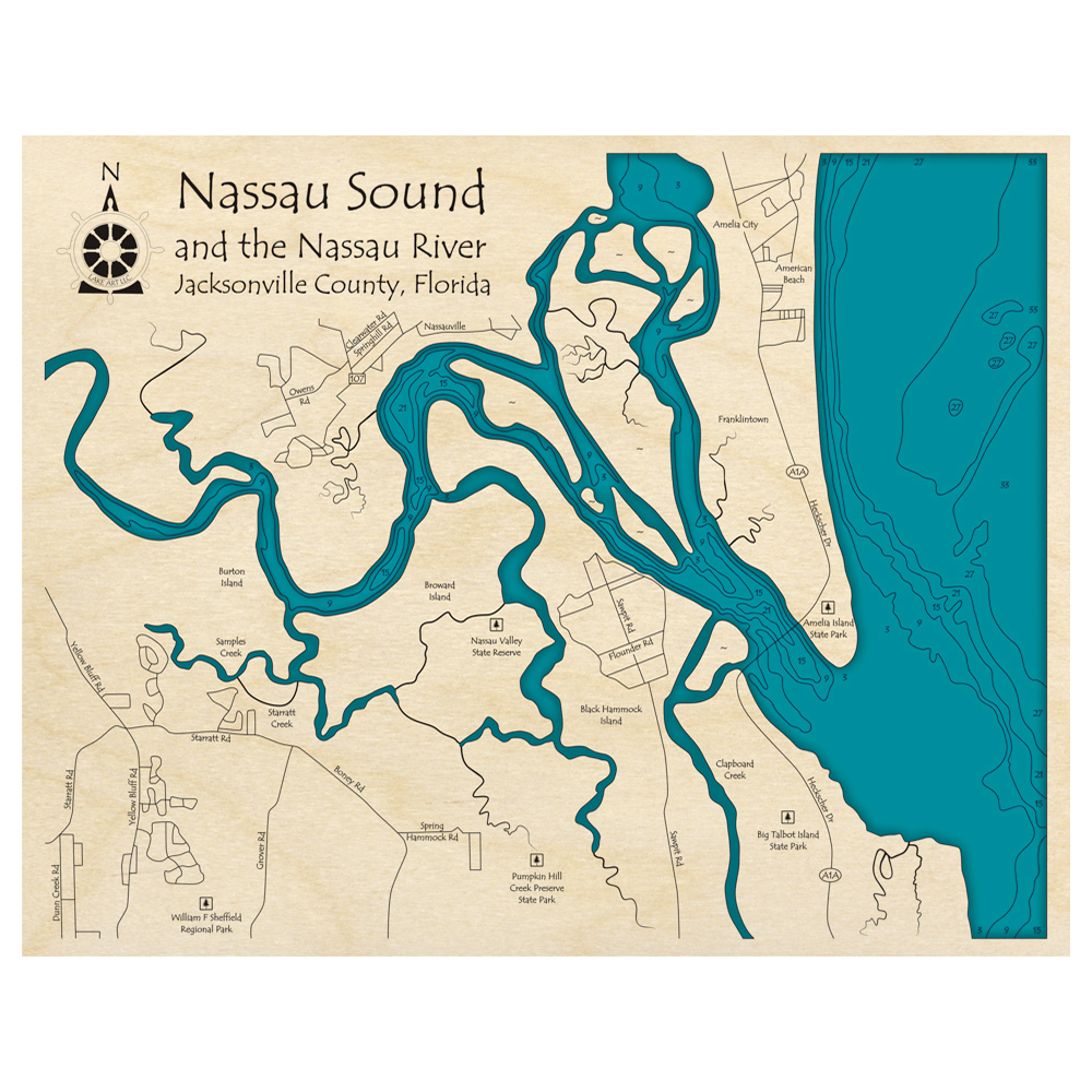 Nassau Sound and the Nassau River, Florida 3D Custom Wood Map – Lake ...