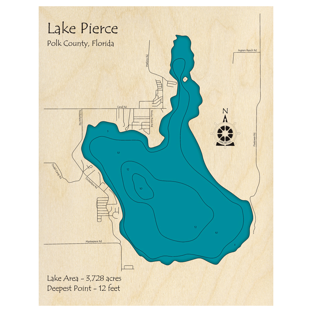 Lake Pierce, Florida 3D Custom Wood Map – Lake Art LLC