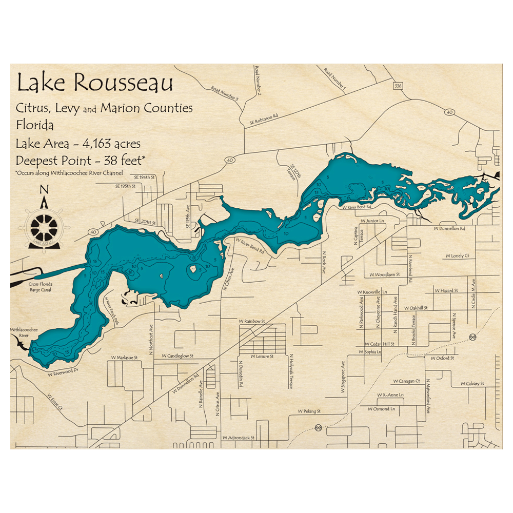 Lake Rousseau, Florida 3D Custom Wood Map – Lake Art LLC