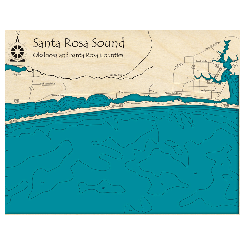 Santa Rosa Sound, Florida 3D Custom Wood Map – Lake Art LLC
