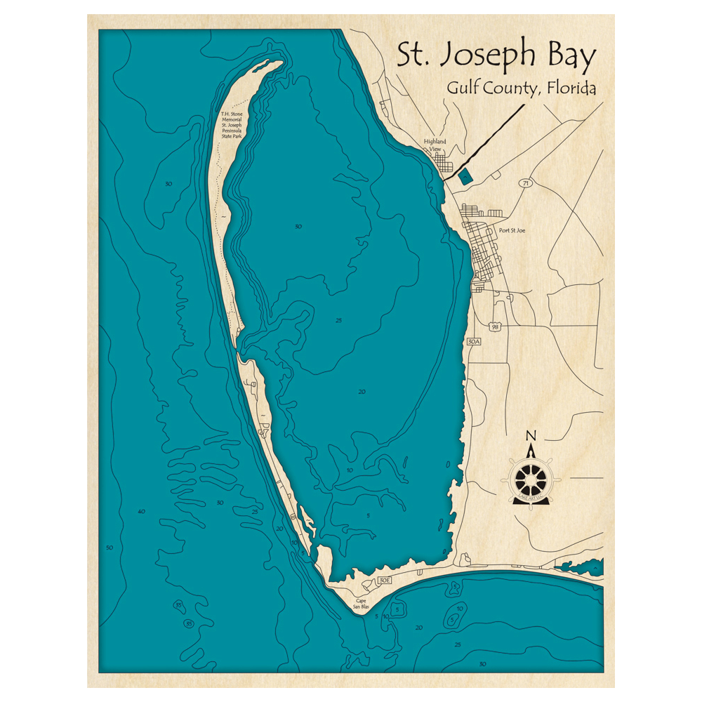 St Joseph Bay, Florida 3D Custom Wood Map – Lake Art LLC
