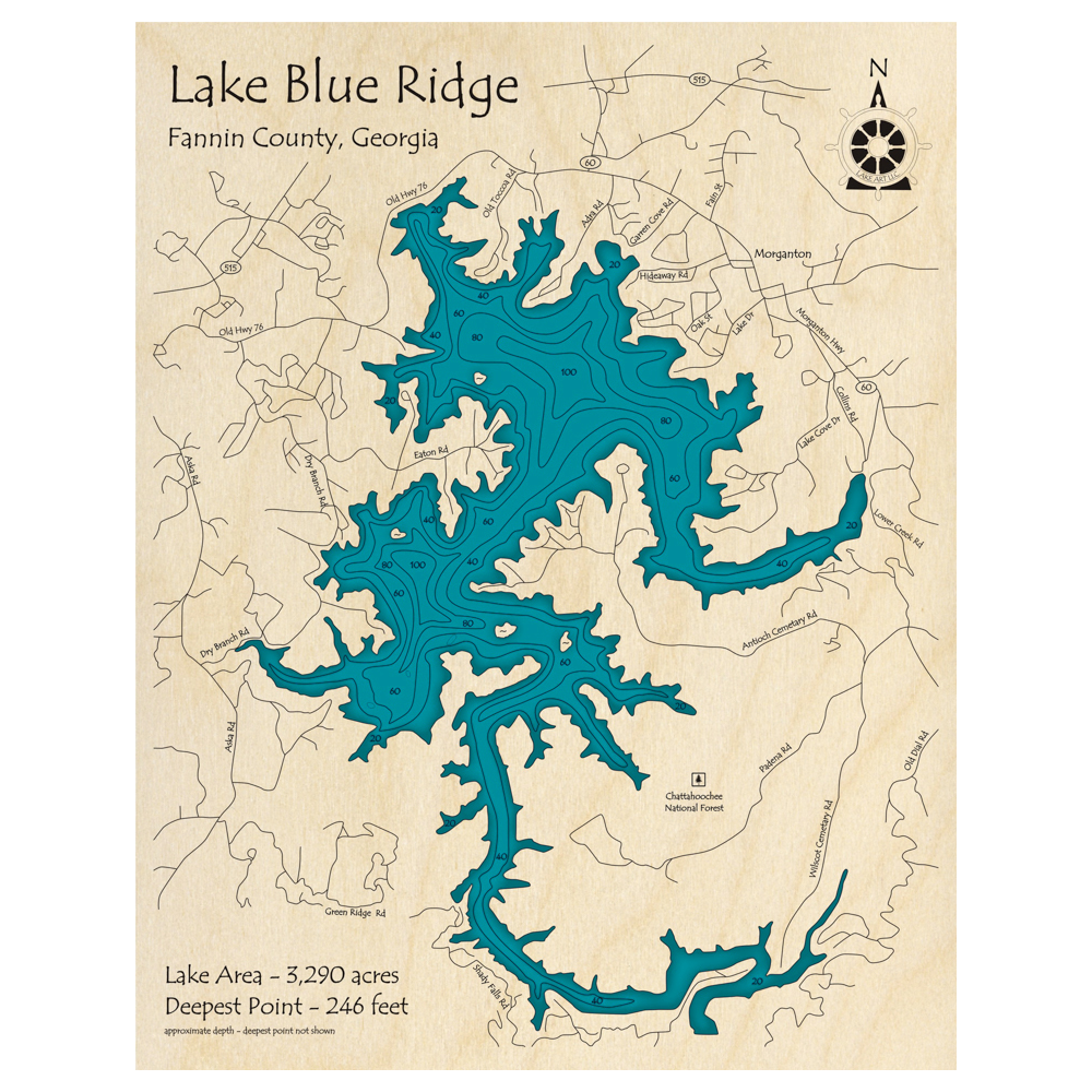 Lake Blue Ridge, Georgia 3D Custom Wood Map – Lake Art LLC