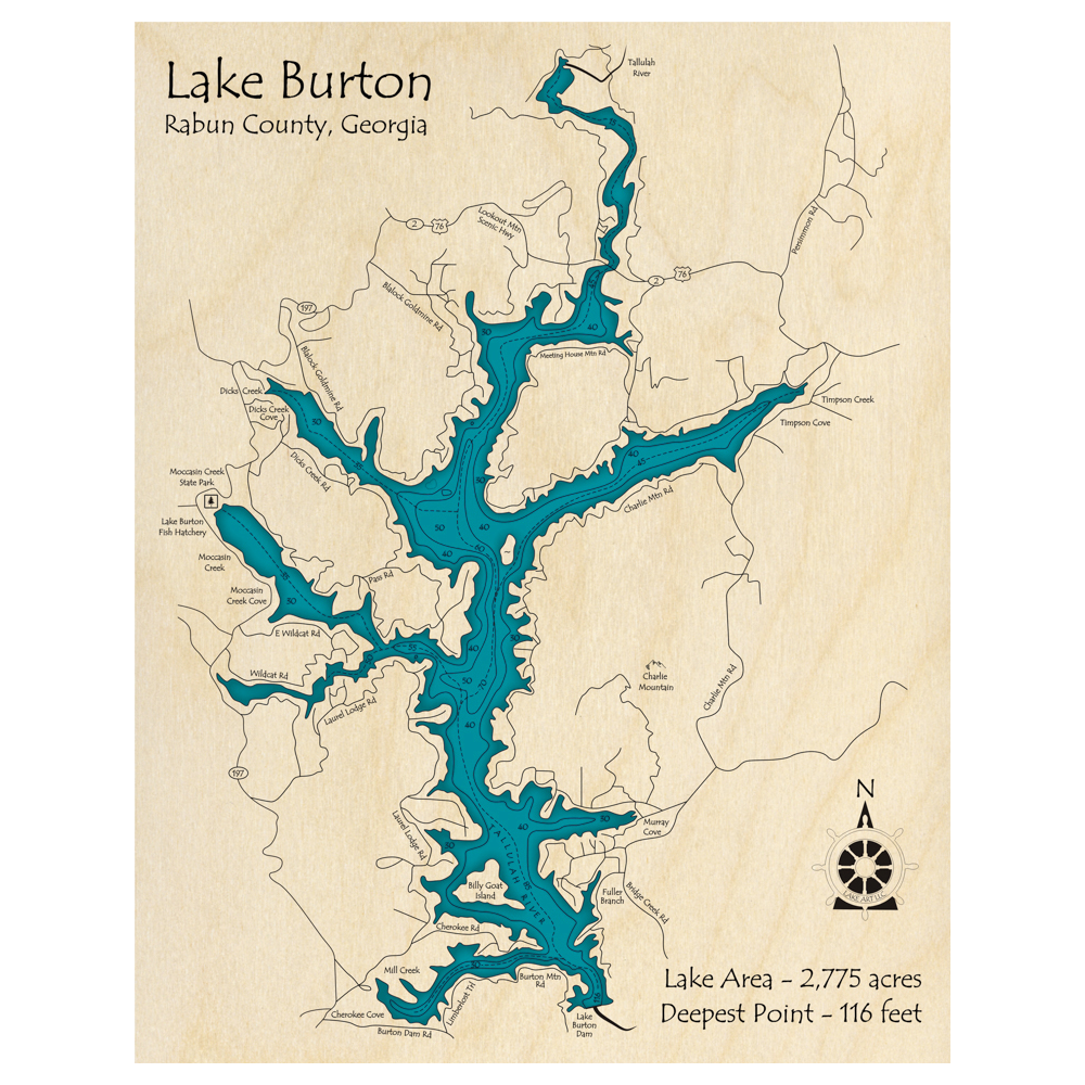 Lake Burton, Georgia 3D Custom Wood Map – Lake Art LLC