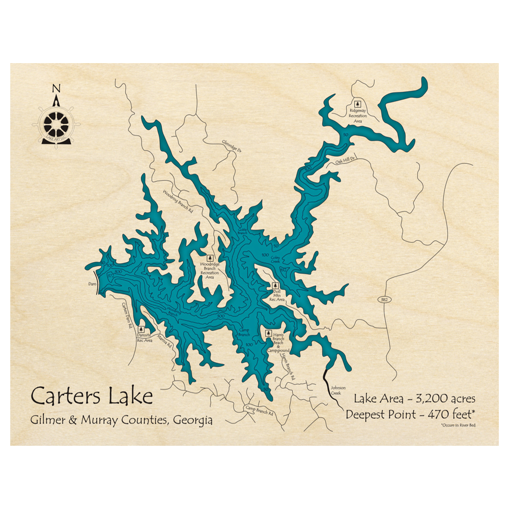 Carters Lake, Georgia 3D Custom Wood Map – Lake Art LLC