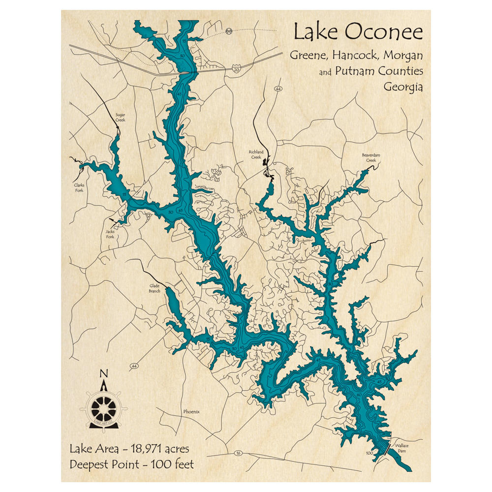 Lake Oconee, Georgia 3D Custom Wood Map – Lake Art LLC