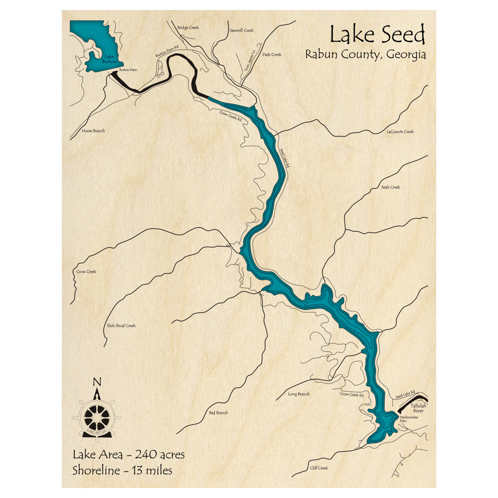 Lake Seed, Georgia 3D Custom Wood Map – Lake Art LLC
