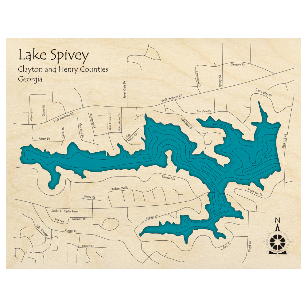 Lake Spivey, Georgia 3D Custom Wood Map – Lake Art LLC