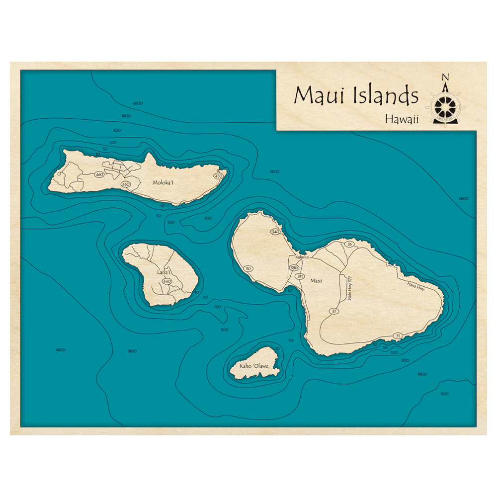 Maui Islands, Hawaii 3D Custom Wood Map – Lake Art LLC