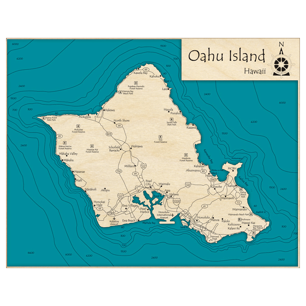 Oahu Island, Hawaii 3D Custom Wood Map – Lake Art LLC