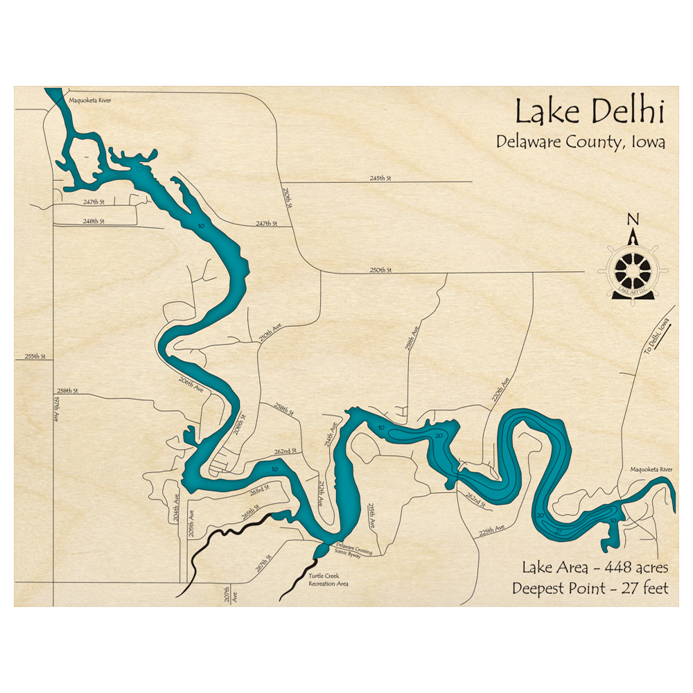Lake Delhi, Iowa 3D Custom Wood Map – Lake Art LLC
