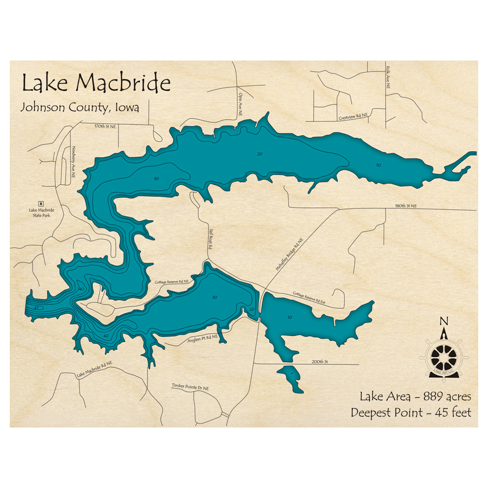 Lake MacBride, Iowa 3D Custom Wood Map – Lake Art LLC