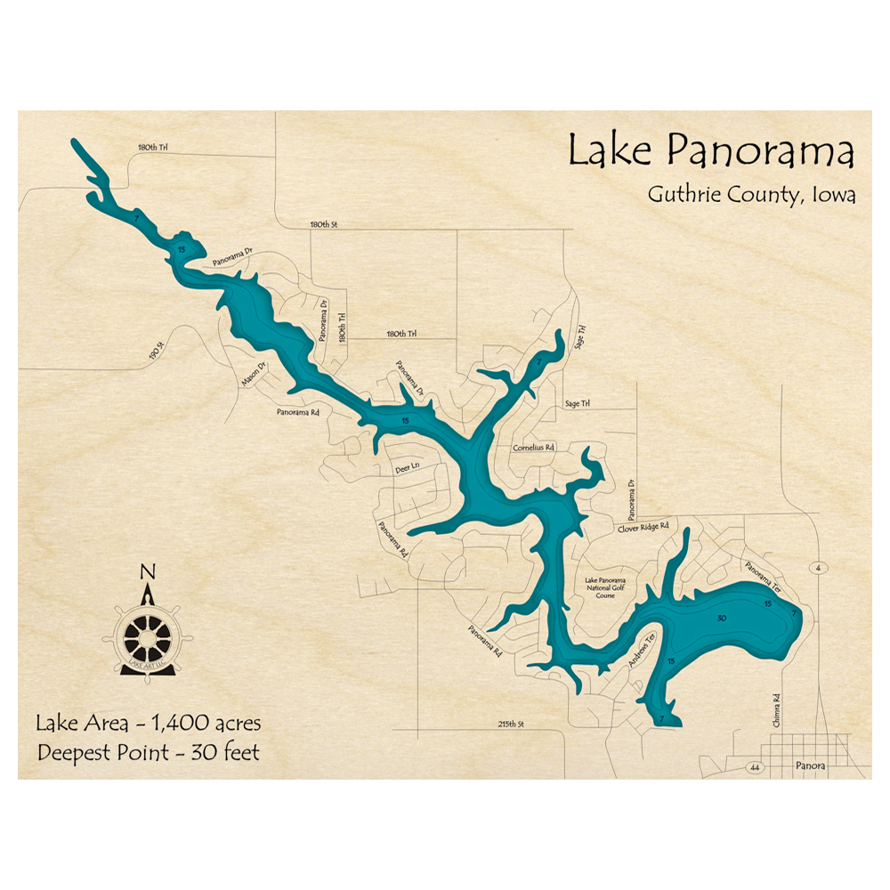 Lake Panorama, Iowa 3D Custom Wood Map – Lake Art LLC
