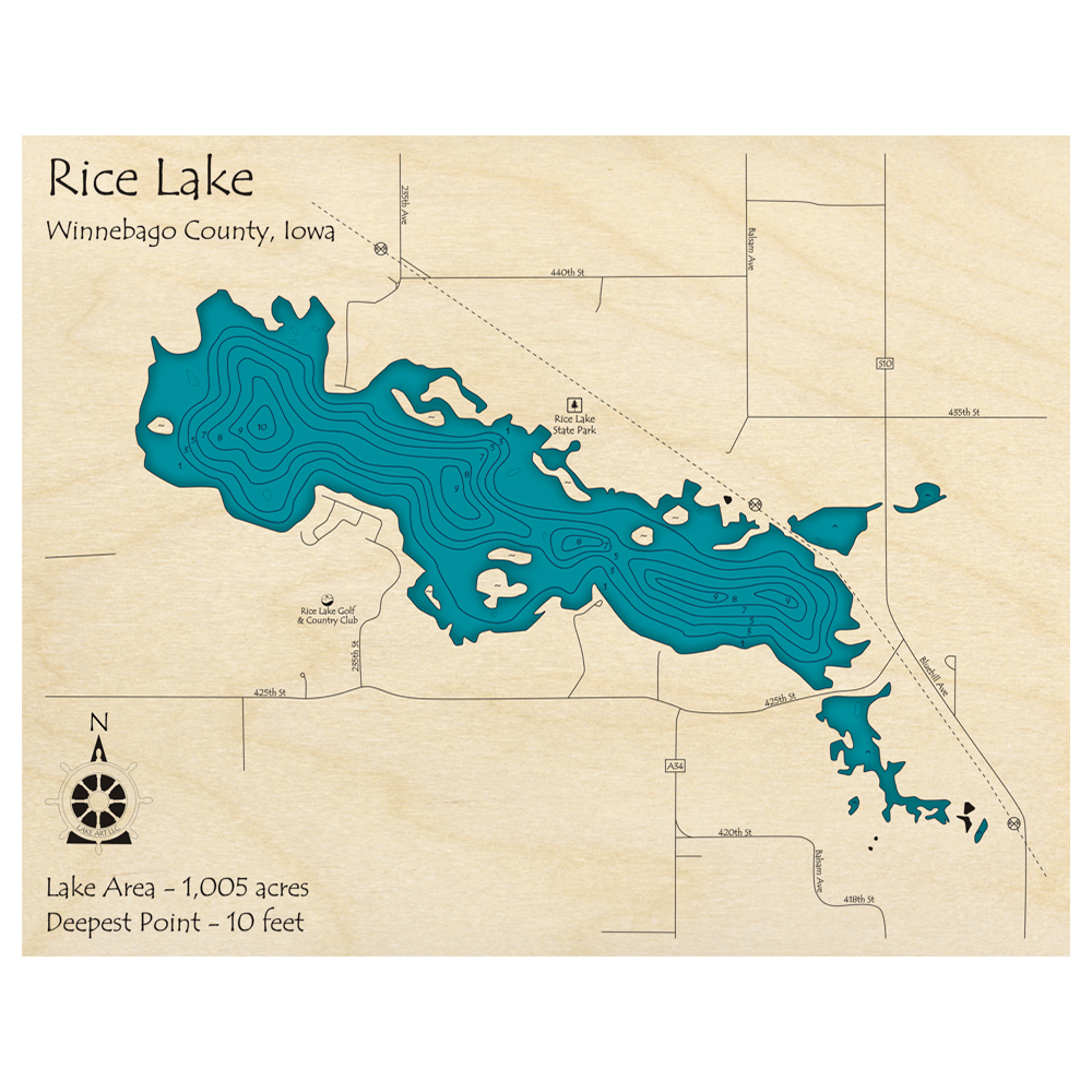Rice Lake, Iowa 3D Custom Wood Map – Lake Art LLC