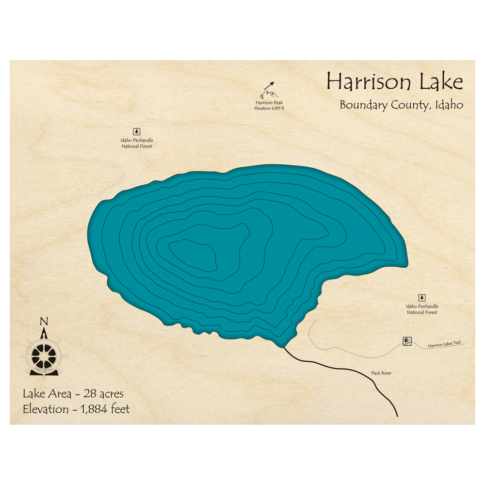 Harrison Lake, Idaho 3D Custom Wood Map – Lake Art LLC