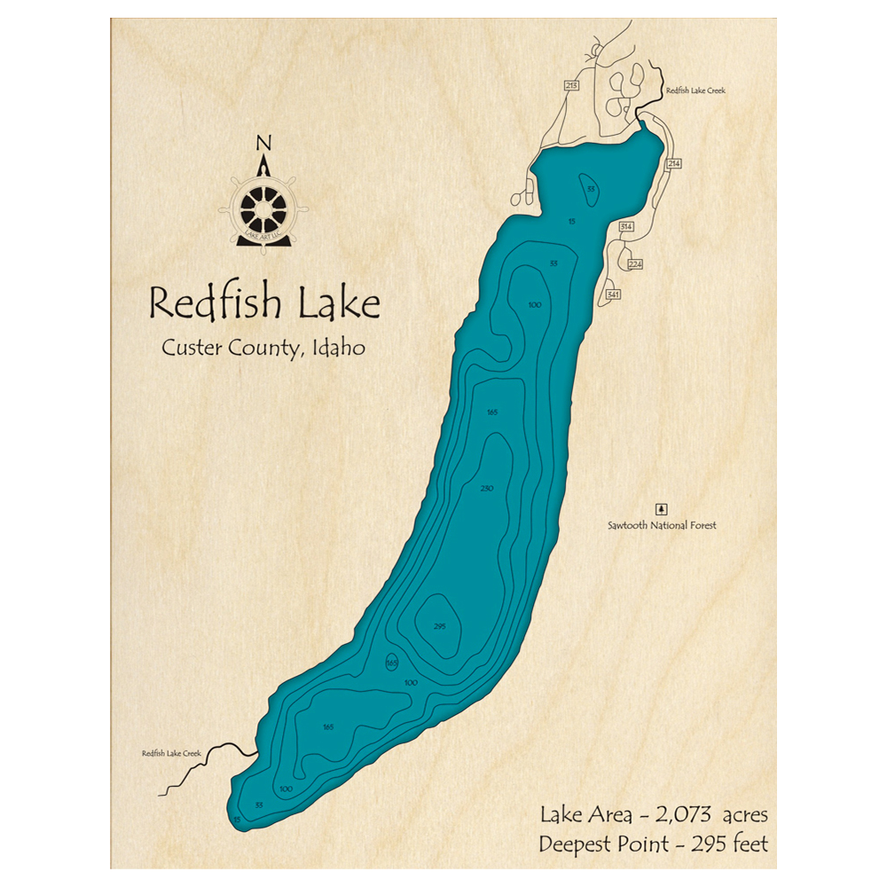 Redfish Lake, Idaho 3D Custom Wood Map – Lake Art LLC