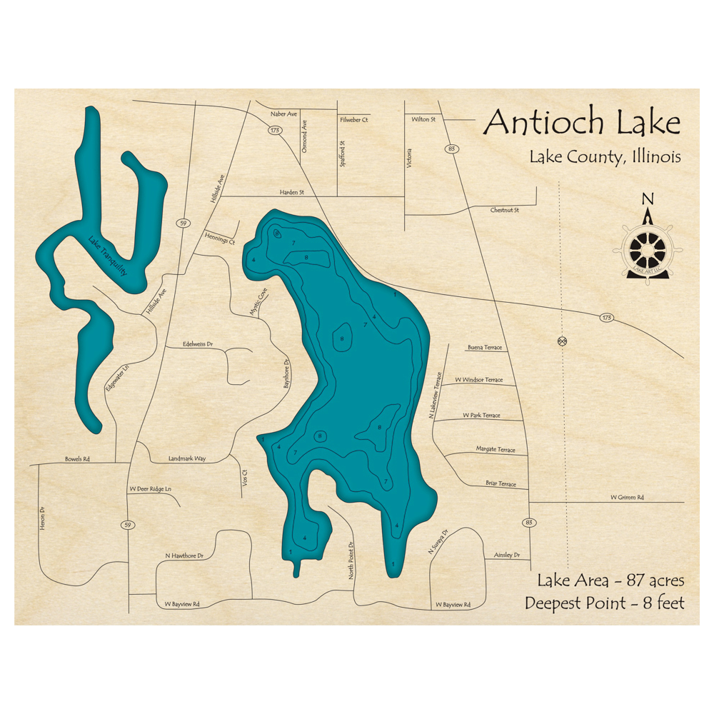 Antioch Lake, Illinois 3D Custom Wood Map – Lake Art LLC