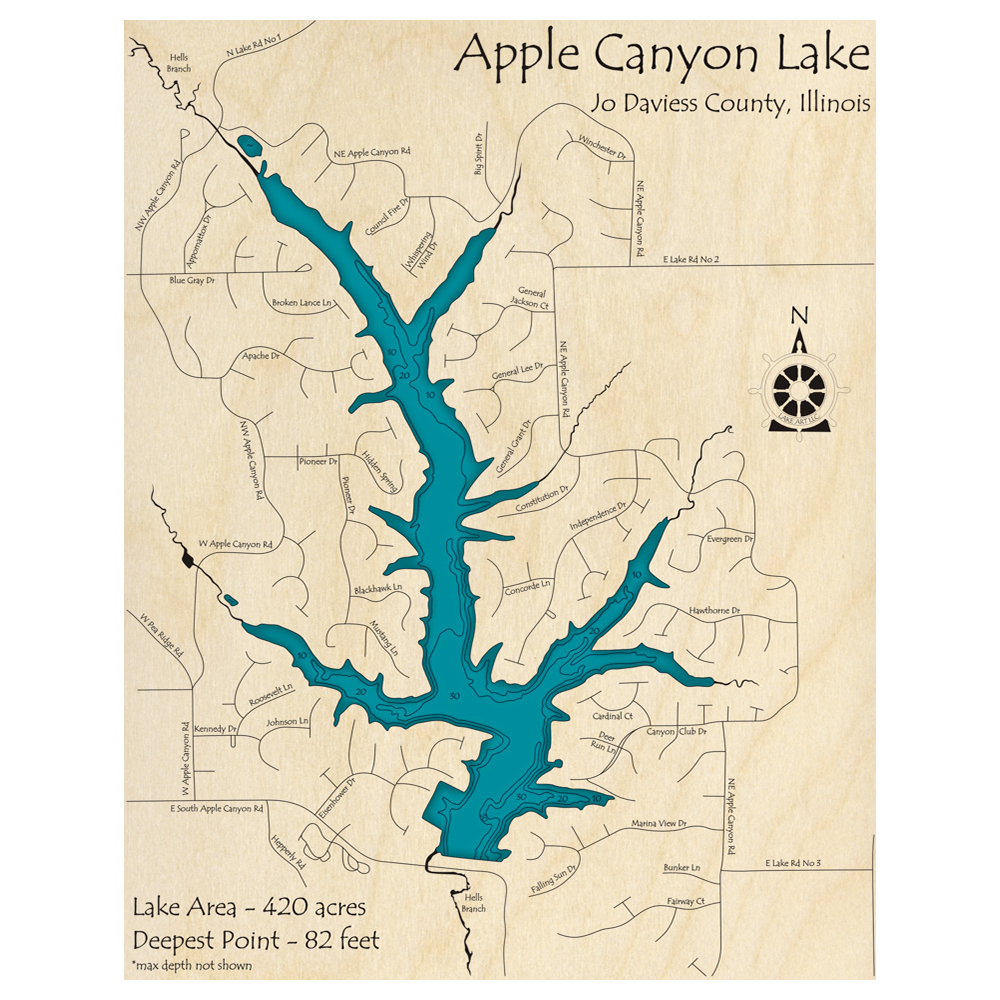 Apple Canyon Lake, Illinois 3D Custom Wood Map – Lake Art LLC