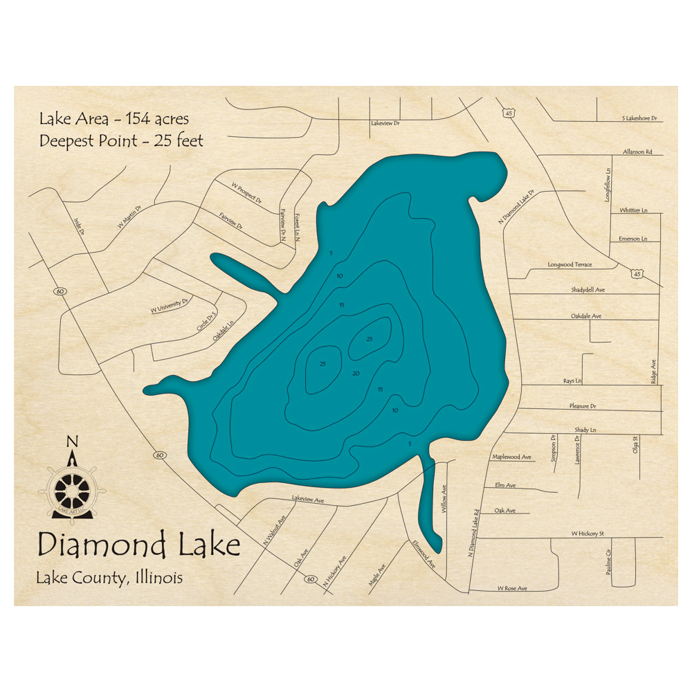 Diamond Lake, Illinois 3D Custom Wood Map – Lake Art LLC