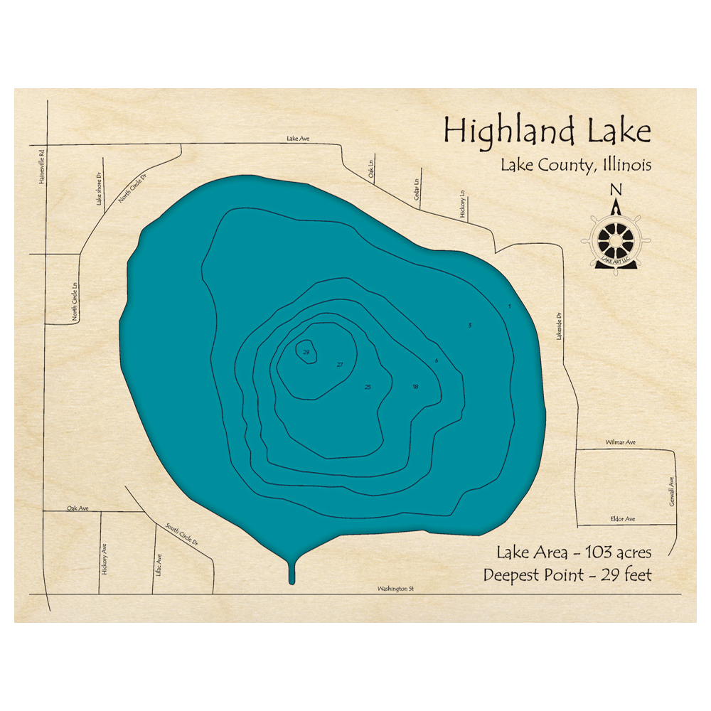 Highland Lake, Illinois 3D Custom Wood Map – Lake Art LLC