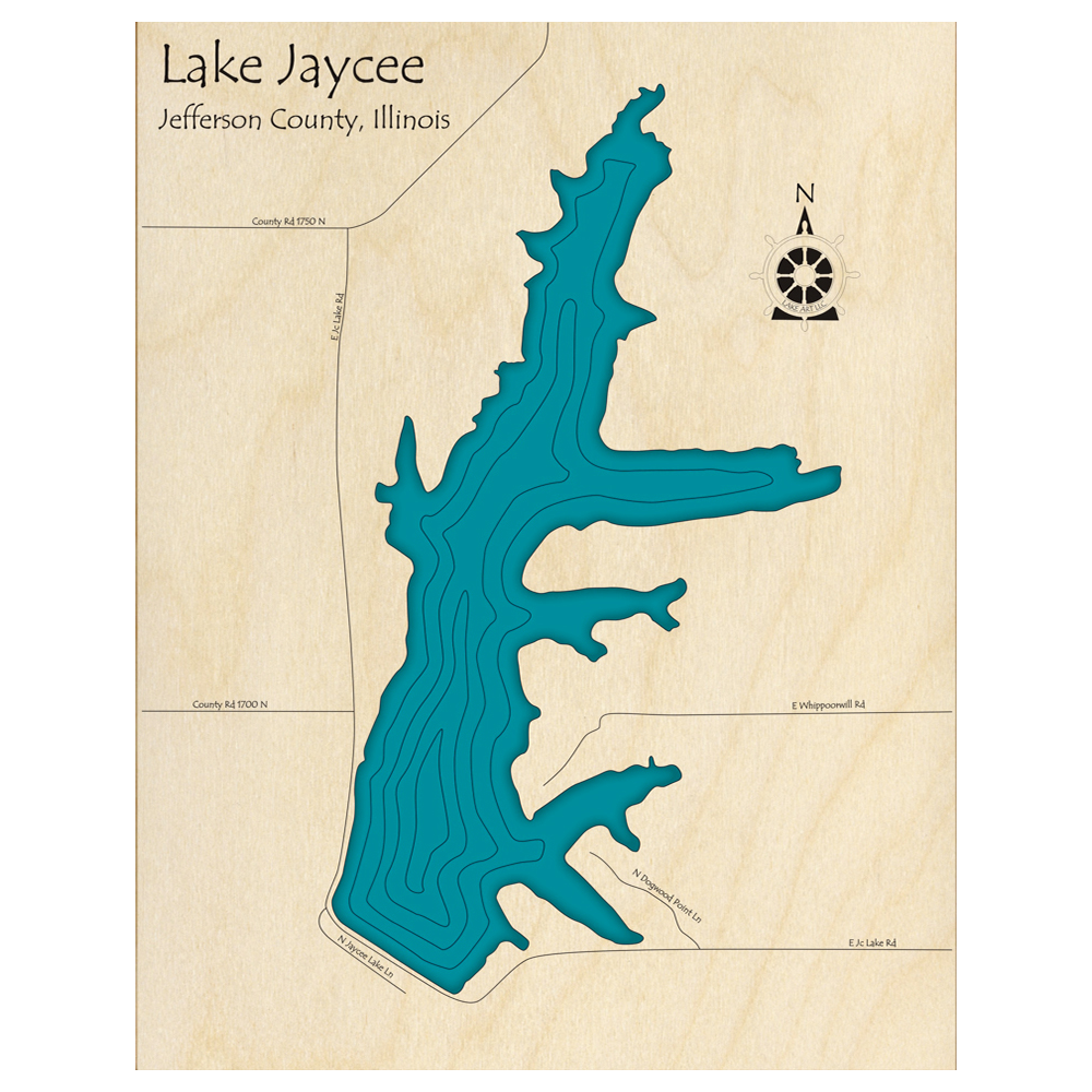 Jaycee Lake, Illinois 3D Custom Wood Map – Lake Art LLC