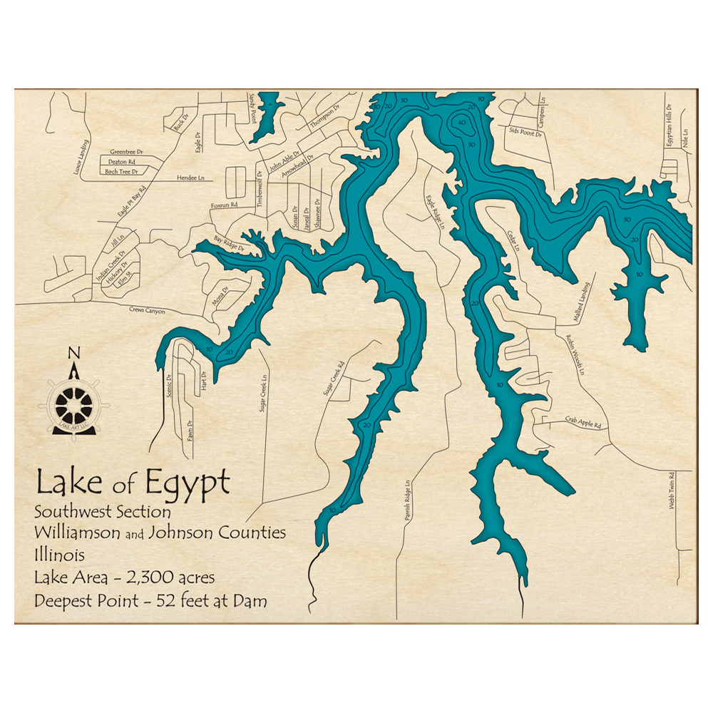 Lake of Egypt, Illinois 3D Custom Wood Map – Lake Art LLC