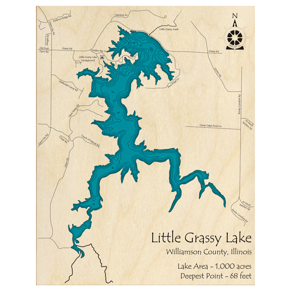 Little Grassy Lake, Illinois 3D Custom Wood Map – Lake Art LLC