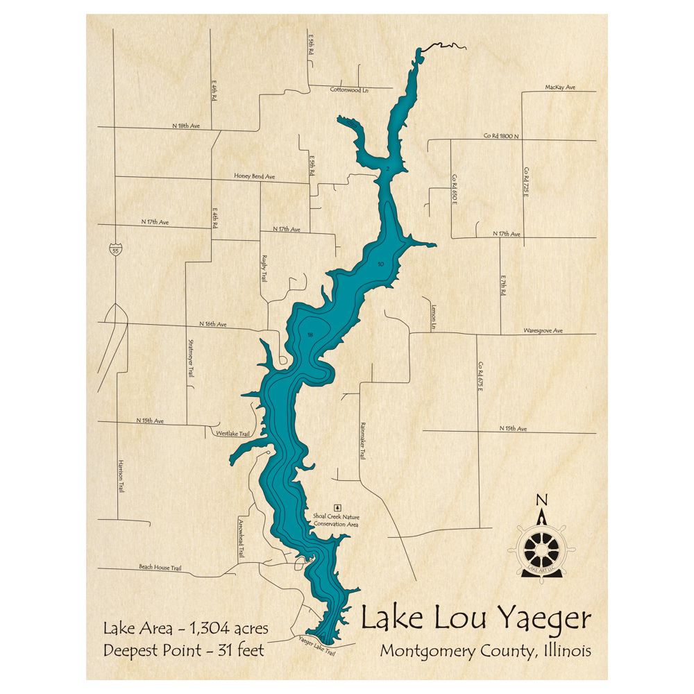 Lake Lou Yaeger, Illinois 3D Custom Wood Map – Lake Art LLC