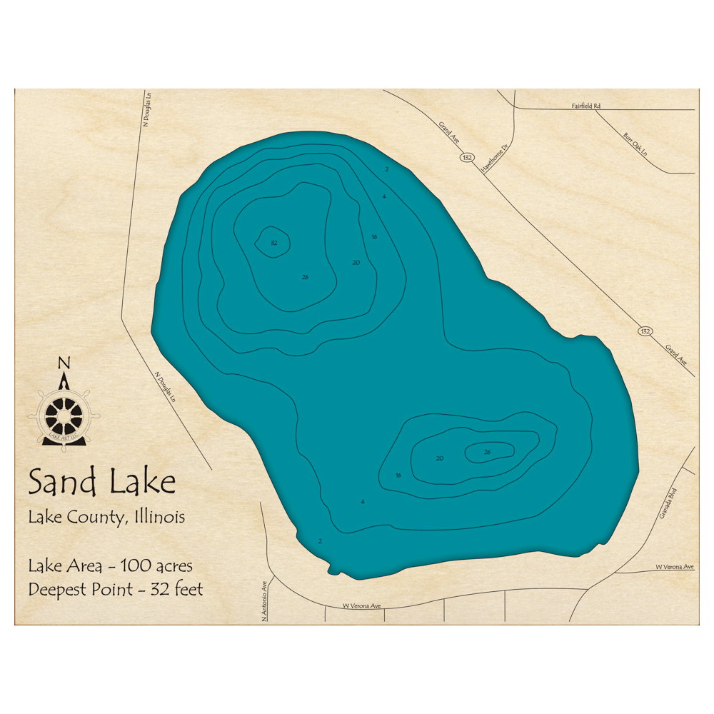 Sand Lake, Illinois 3D Custom Wood Map – Lake Art LLC