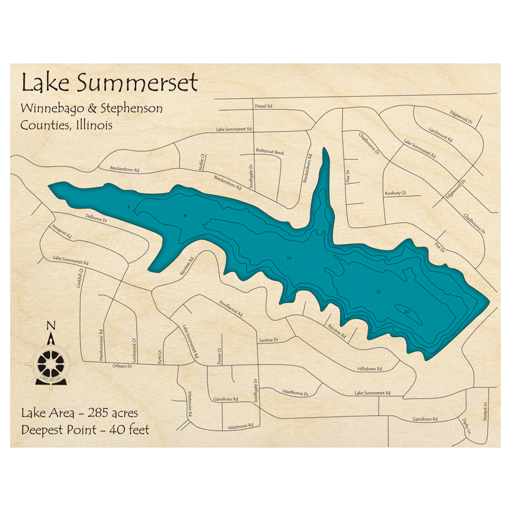 Lake Summerset, Illinois 3D Custom Wood Map – Lake Art LLC