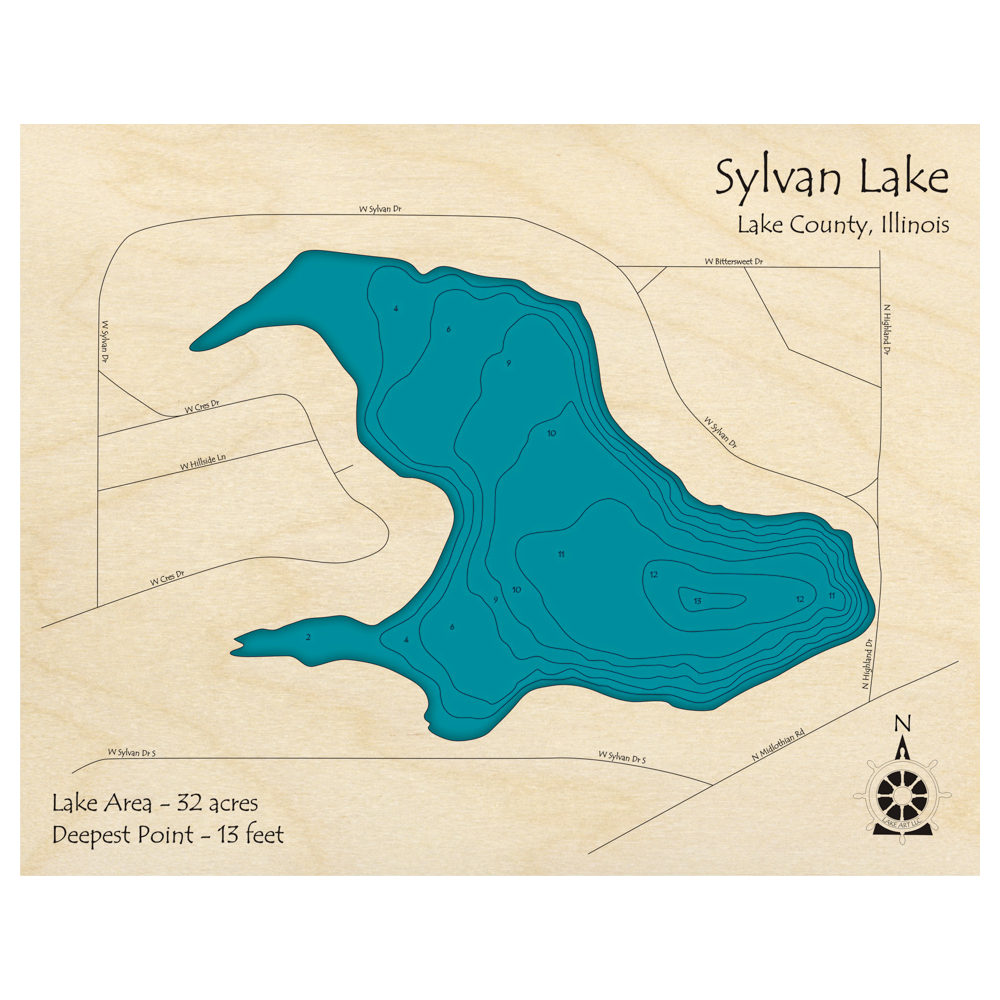 Sylvan Lake, Illinois 3D Custom Wood Map – Lake Art LLC