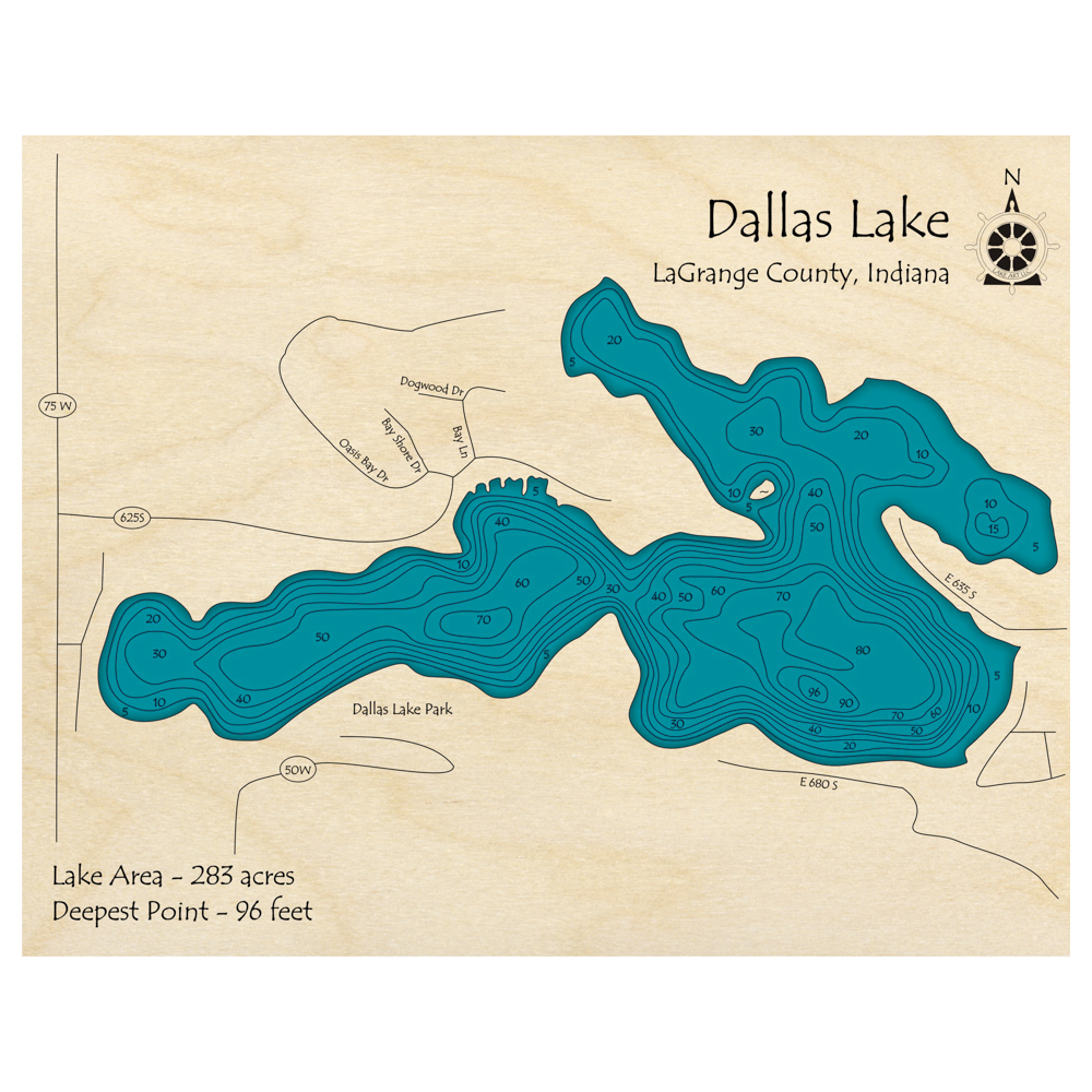 Dallas Lake, Indiana 3D Custom Wood Map – Lake Art LLC