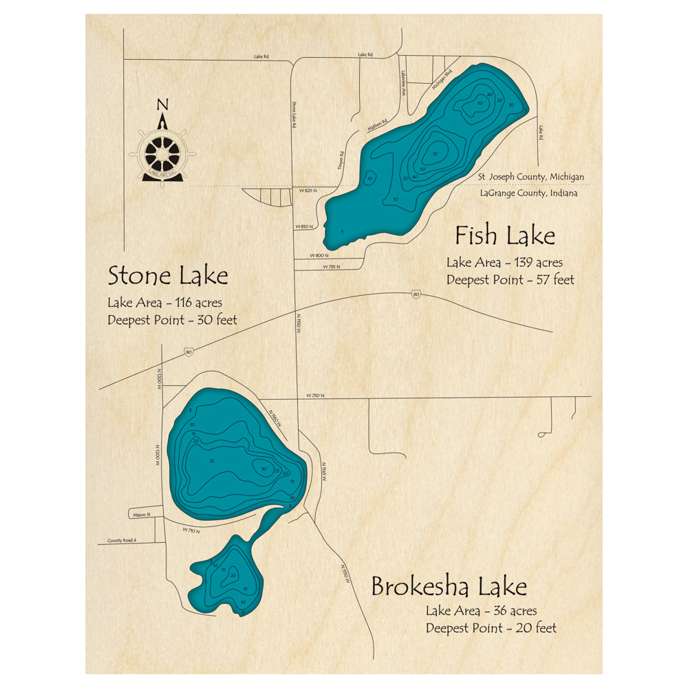 Fish Lake, Indiana 3D Custom Wood Map – Lake Art LLC