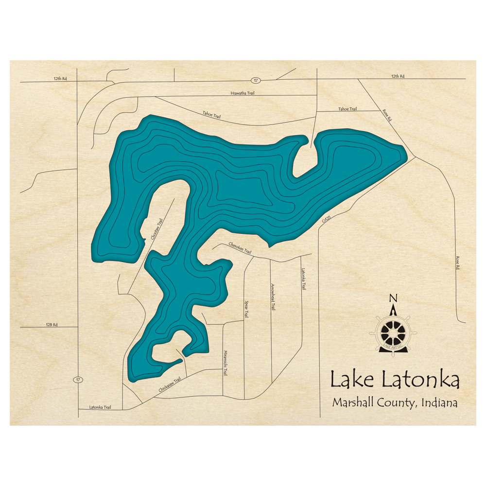 Lake Latonka, Indiana 3D Custom Wood Map – Lake Art LLC