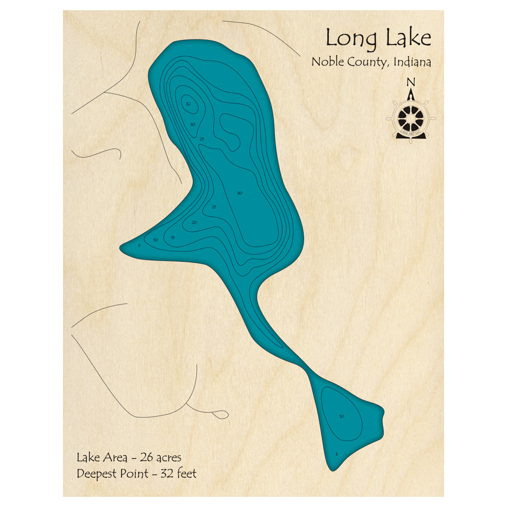 Long Lake, Indiana 3D Custom Wood Map – Lake Art LLC