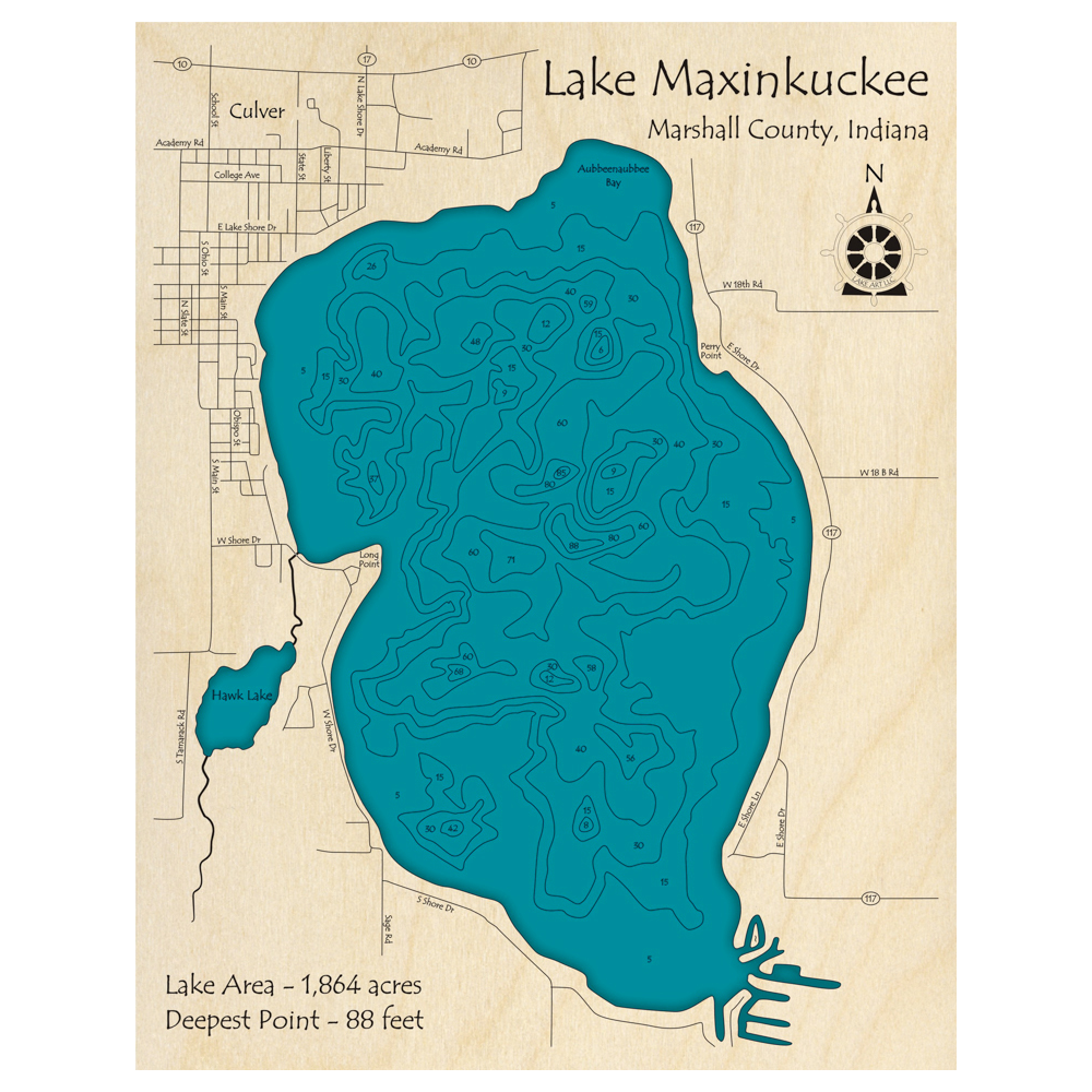 Lake Maxinkuckee, Indiana 3D Custom Wood Map – Lake Art LLC