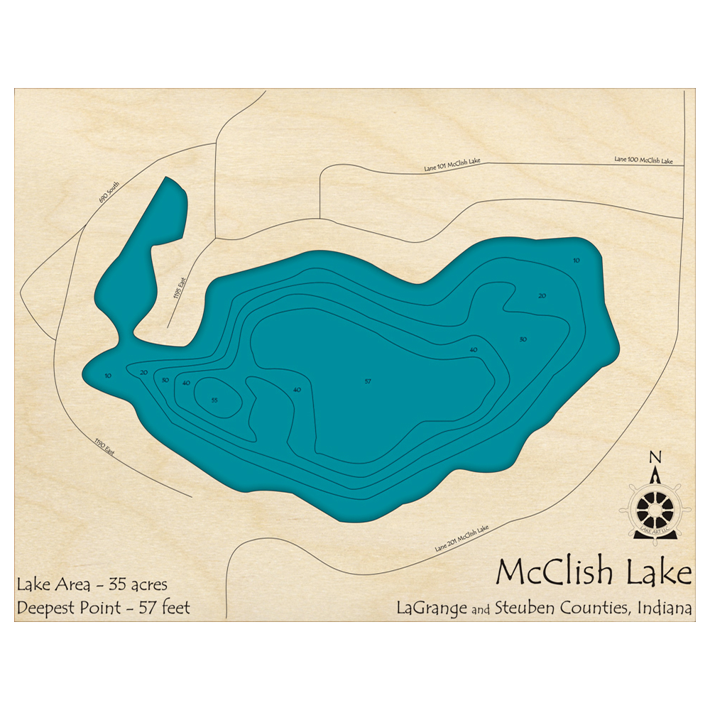 McClish Lake, Indiana 3D Custom Wood Map – Lake Art LLC