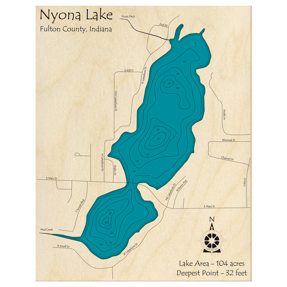 Nyona Lake, Indiana 3D Custom Wood Map – Lake Art LLC