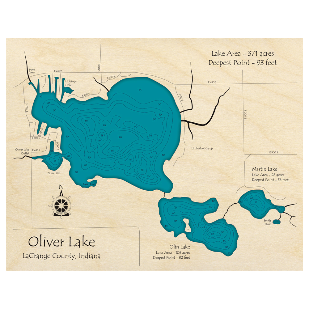 Oliver Lake, Indiana 3D Custom Wood Map – Lake Art LLC