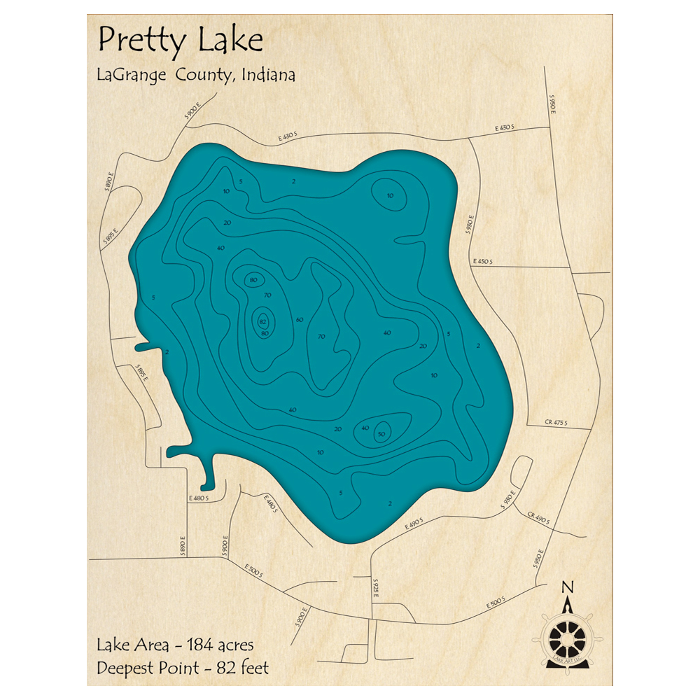 Pretty Lake, Indiana 3D Custom Wood Map – Lake Art LLC