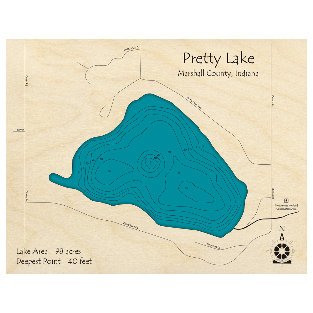 Pretty Lake, Indiana 3D Custom Wood Map – Lake Art LLC