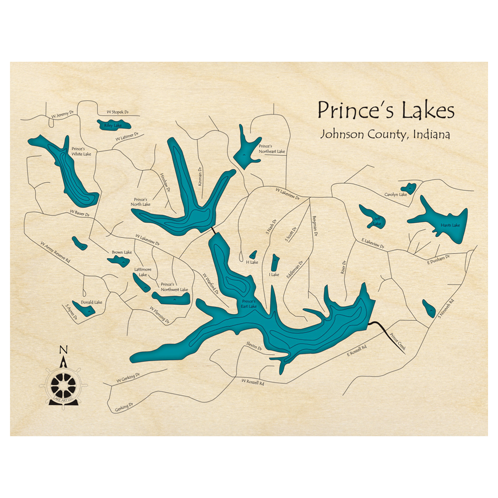 Princes Lakes, Indiana 3D Custom Wood Map – Lake Art LLC