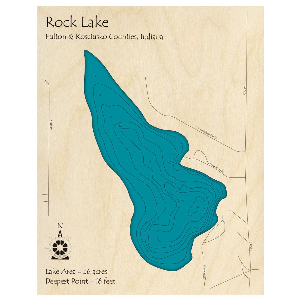 Rock Lake, Indiana 3D Custom Wood Map – Lake Art LLC
